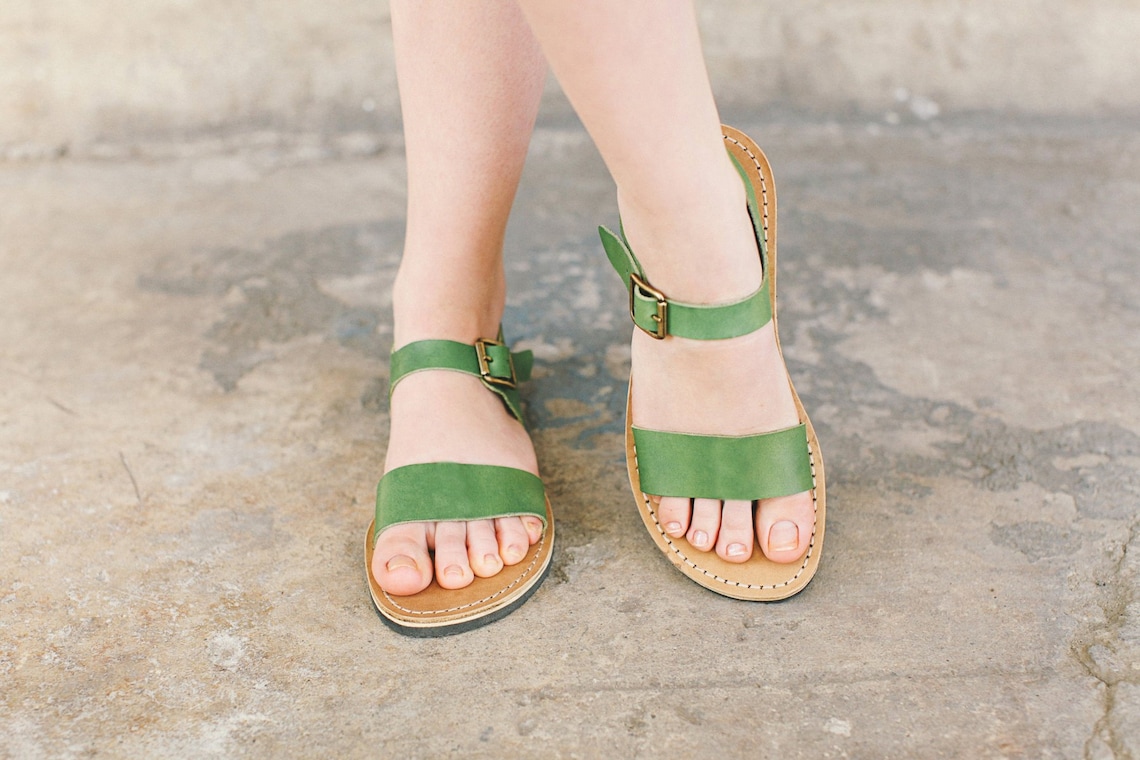 Green Everyday Leather Sandals, Summer Shoes, Women Sandals, Summer ...