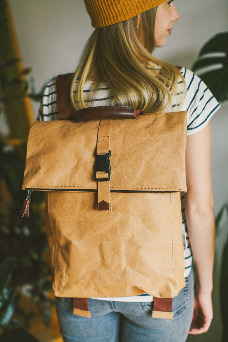 Brown Rucksack Backpack Brown Backpack Folded Top Backpack - Etsy