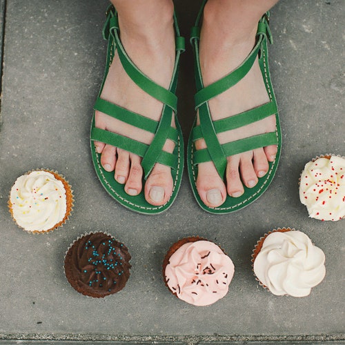Green Sandals Genuine Leather Chartreuse Sandals - Etsy