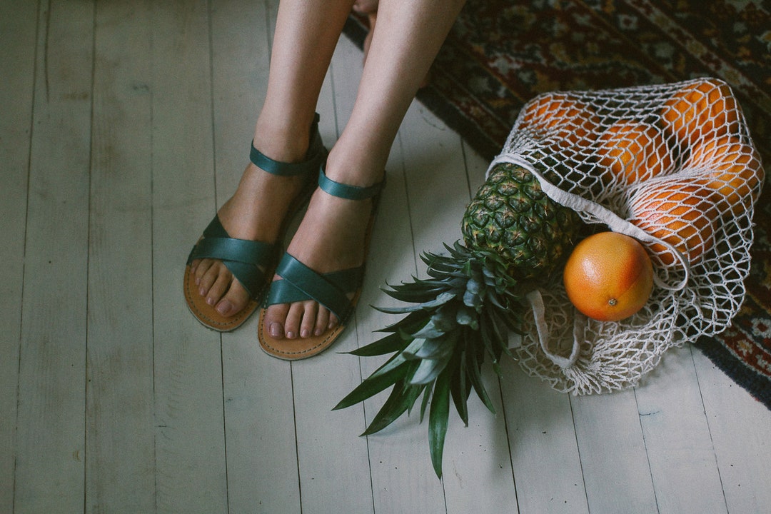 Summer Sandals, Green Blue Women Sandals, Leather Sandals, Women ...