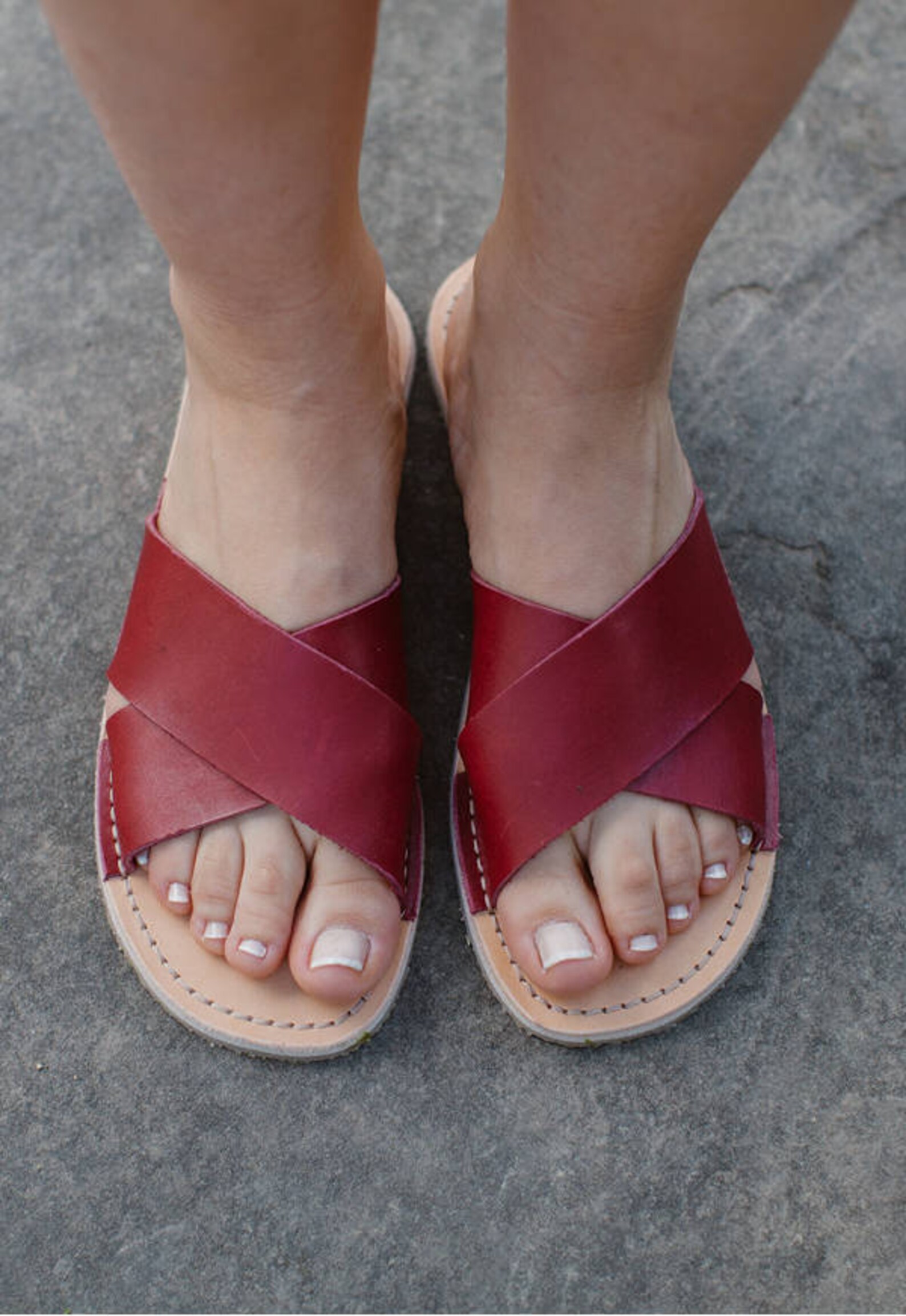 Leather Flip-flops Dark Red Flip-flops Women Sandals Wine - Etsy