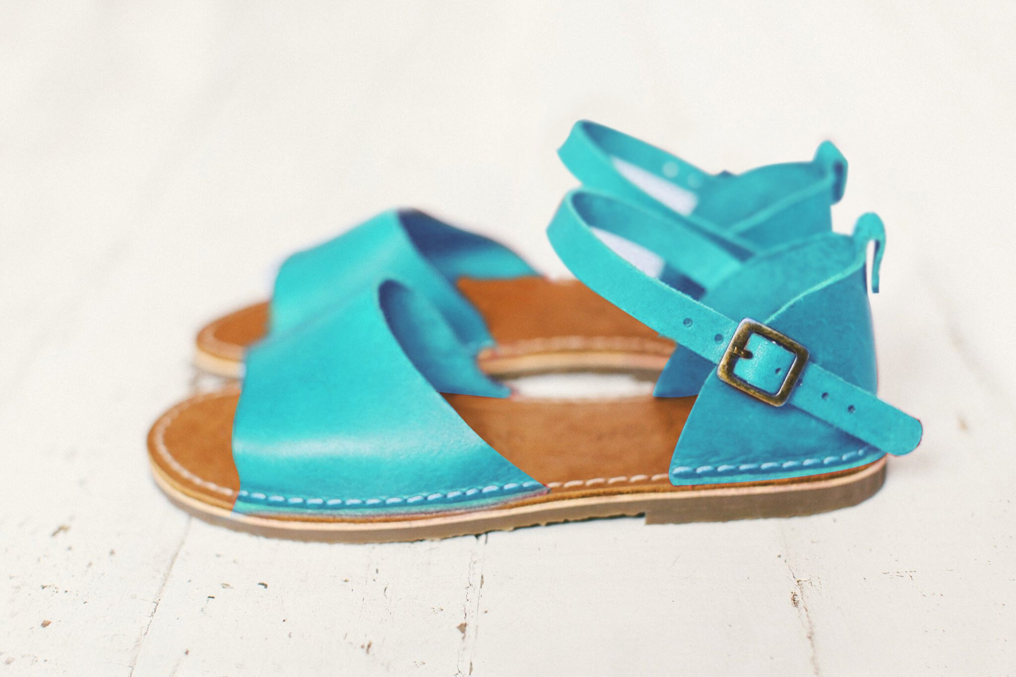 Turquoise Leather Sandals Summer Sandals Leather Sandals | Etsy