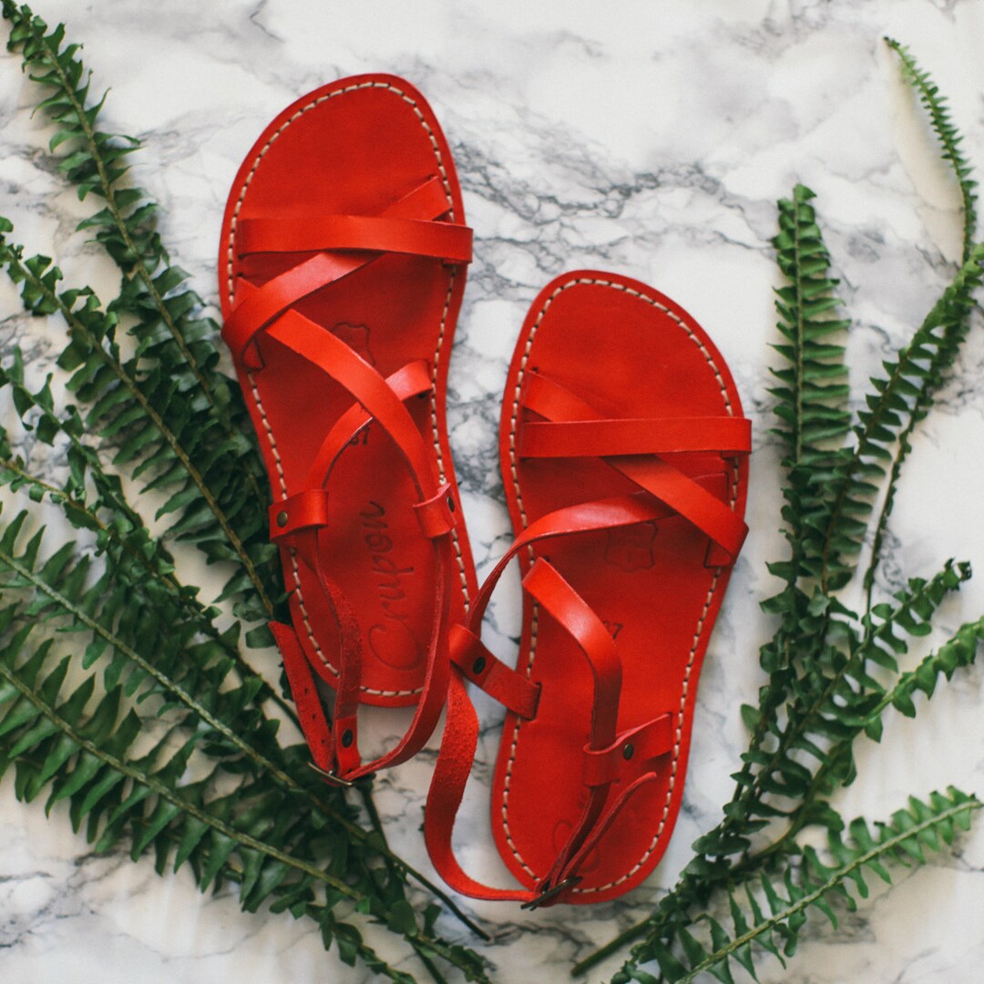 Gladiator Leather Sandals, Strappy Sandals, Greek Sandals, Red Leather ...