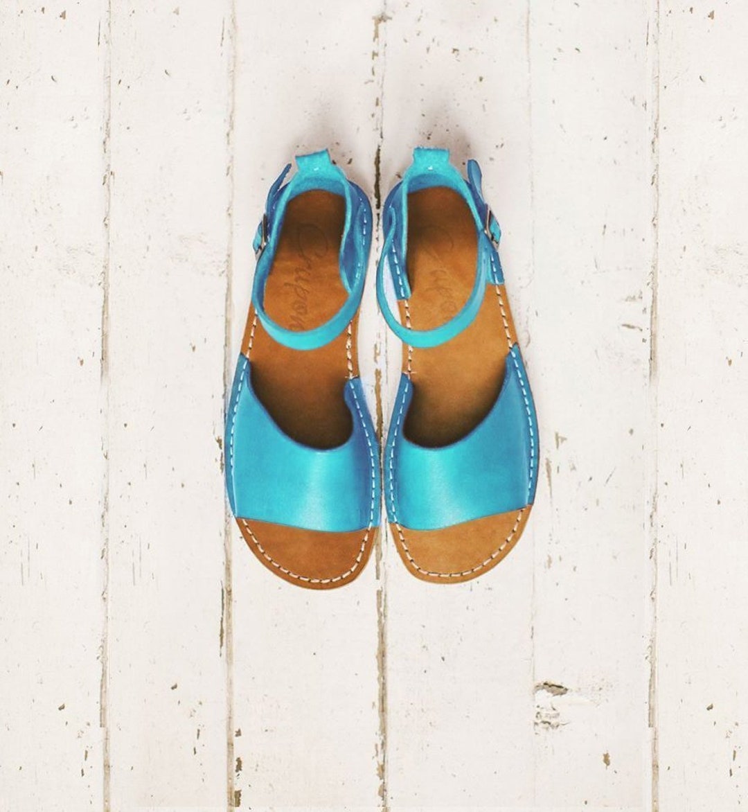 Turquoise Leather Sandals, Summer Sandals, Leather Sandals, Women ...