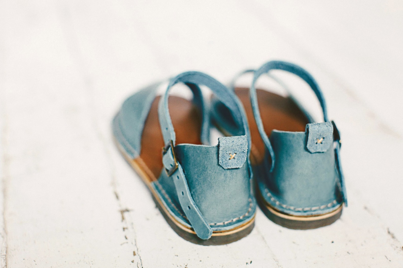 Blue Leather Sandals, Flat Leather Sandals, Sustainable Women Sandals ...