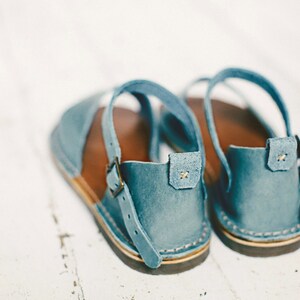 Blue Leather Sandals, Flat Leather Sandals, Sustainable Women Sandals ...
