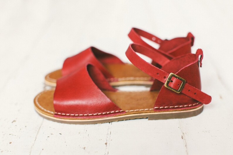 Red Leather Sandals Summer Shoes Leather Sandals Women | Etsy