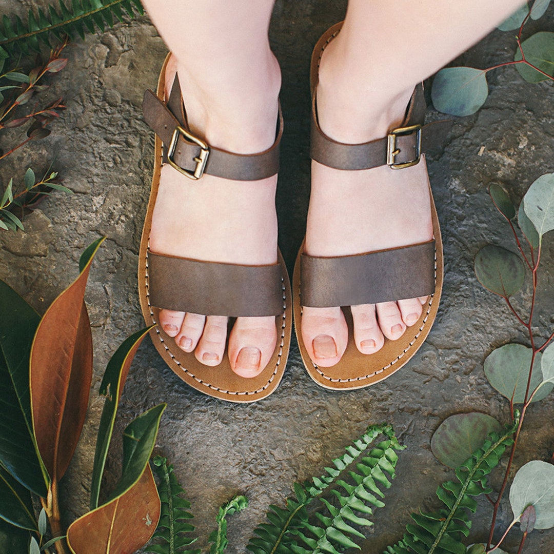 Vintage Brown Leather Sandals, Summer Sandals, Brown Sandals, Summer ...