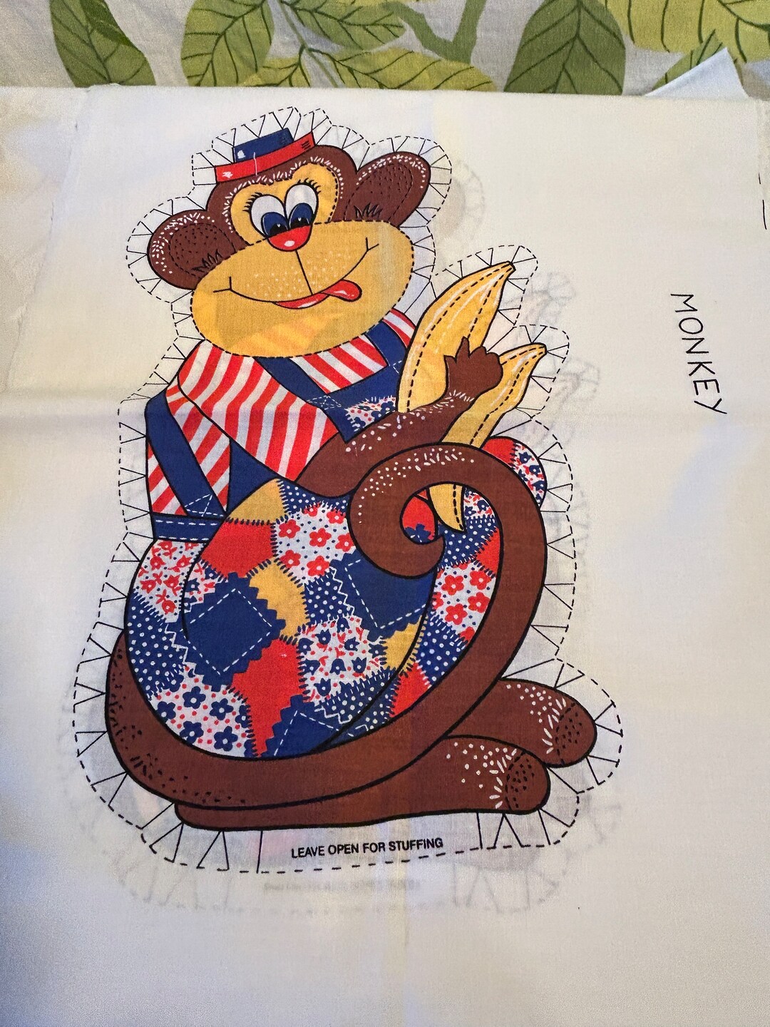 Vintage 1970s 1980s Adorable Patchwork Monkey Cut and Sew Fabric Pillow ...
