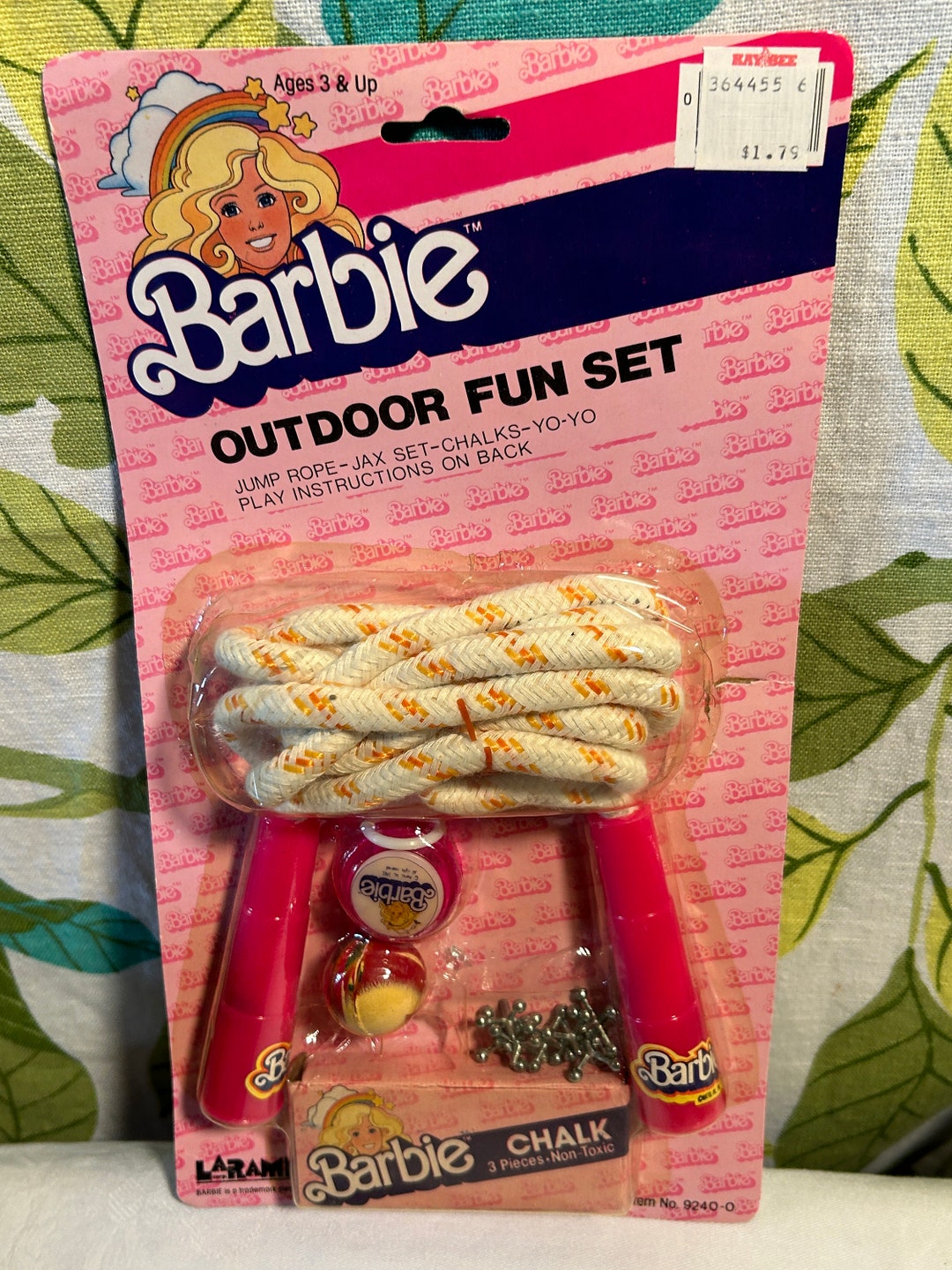 Vintage 1983 Barbie Outdoor Fun Set Jump Rope Chalk Yo-yo Jacks and ...