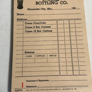 Vintage 1940s 1950s Coca Cola Receipt Order Pad Book Alexander City ...