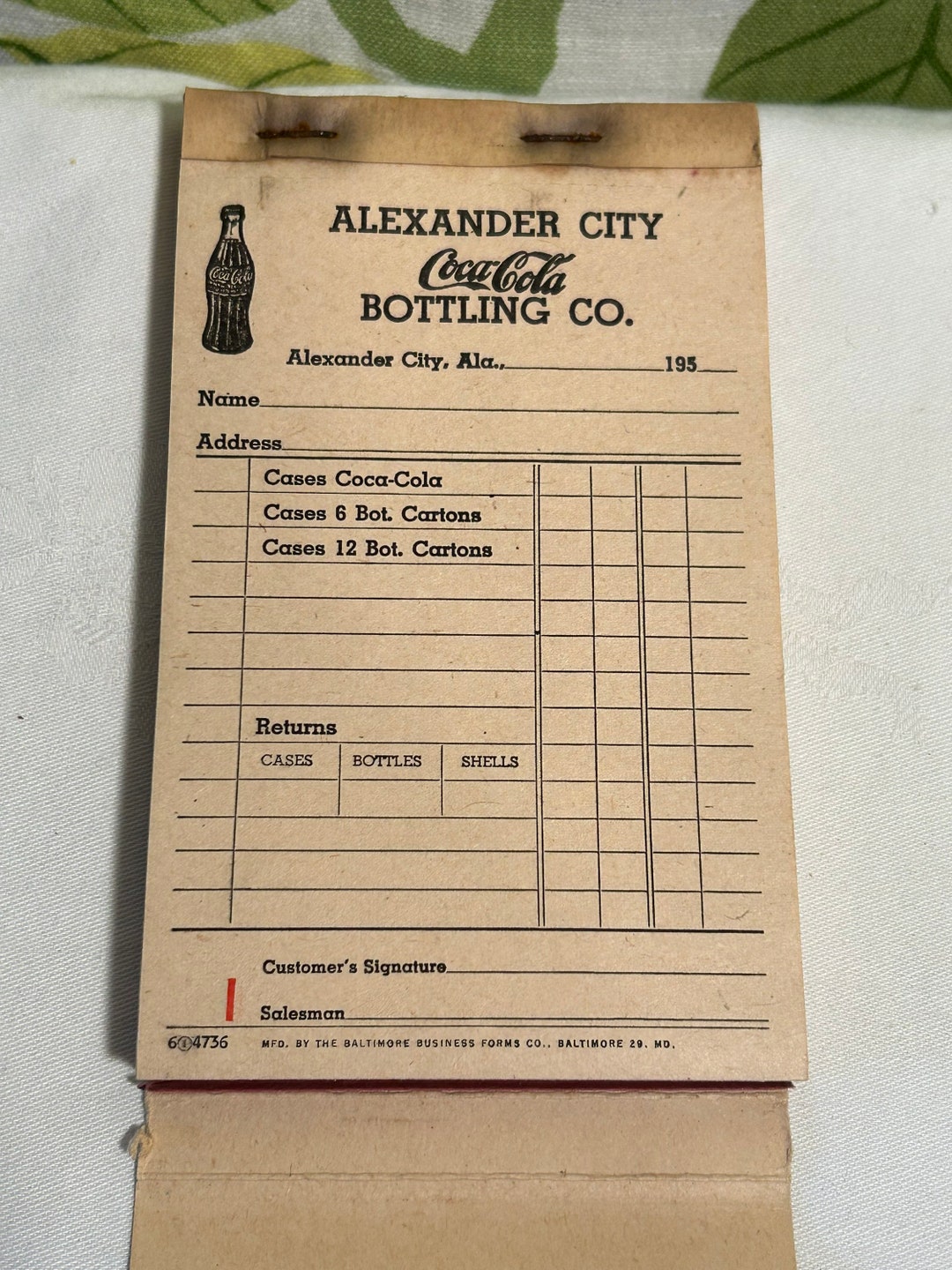 Vintage 1940s 1950s Coca Cola Receipt Order Pad Book Alexander City ...