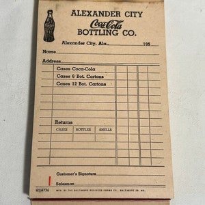 Vintage 1940s 1950s Coca Cola Receipt Order Pad Book Alexander City ...