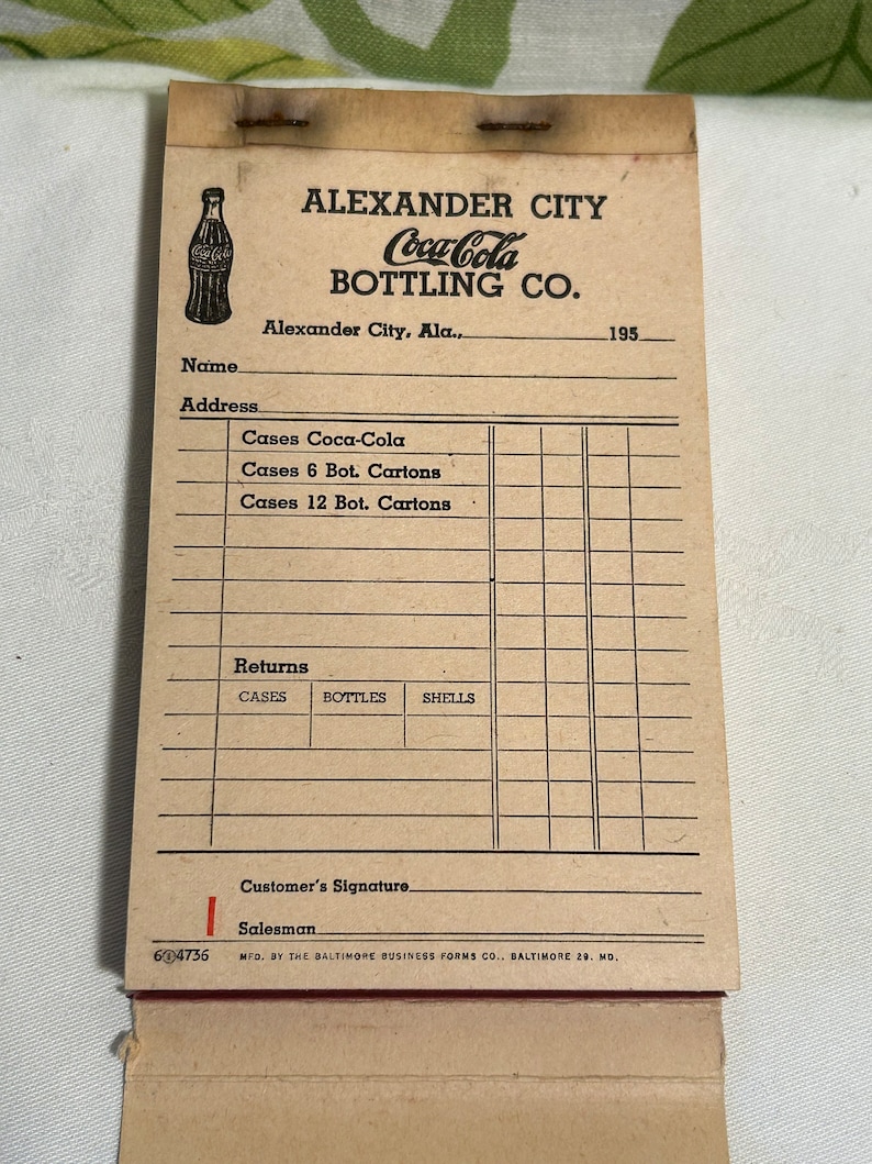 Vintage 1940s 1950s Coca Cola Receipt Order Pad Book Alexander City ...