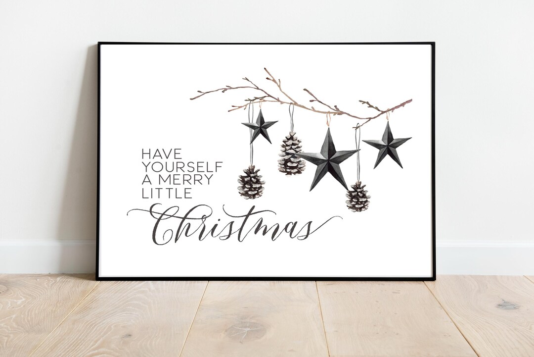 Merry Christmas Print • Scandinavian Minimalist Ornament Poster • Black ...