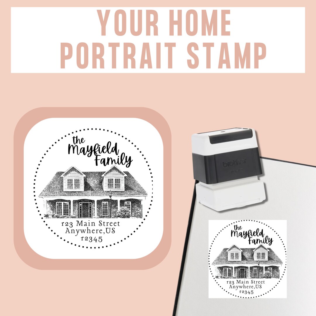 Custom Self-inking Address Stamp | House Portrait Stamp | Envelope ...