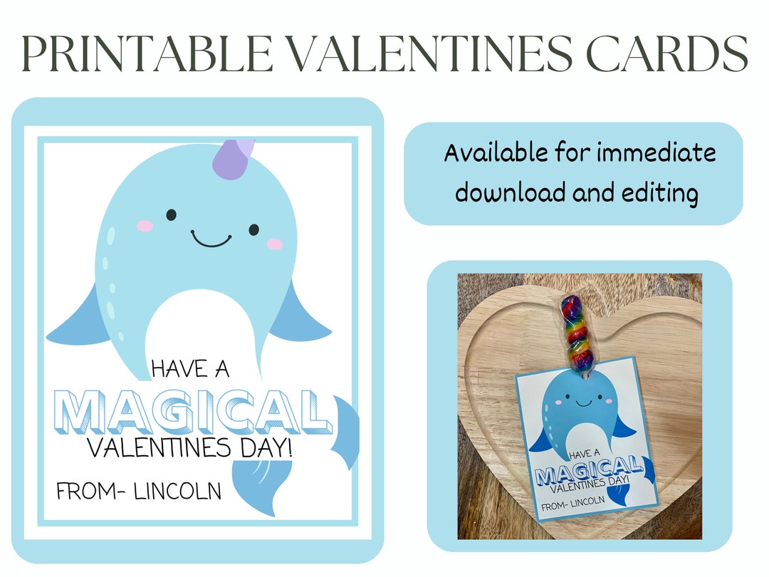 PRINTABLE | Narwhal Personalized Downloadable Valentines Sucker Cards ...