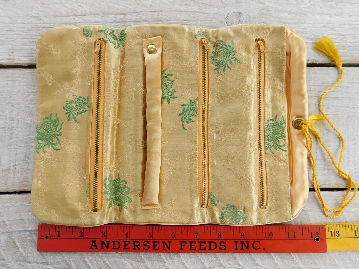 Vintage Fabric Jewelry Roll Asian Floral Travel Pouch | Etsy