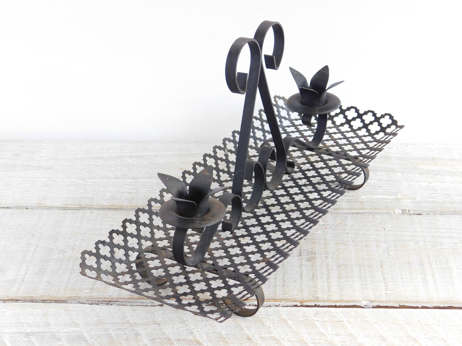 Vintage Punched Metal Table Centerpiece Retro Black | Etsy