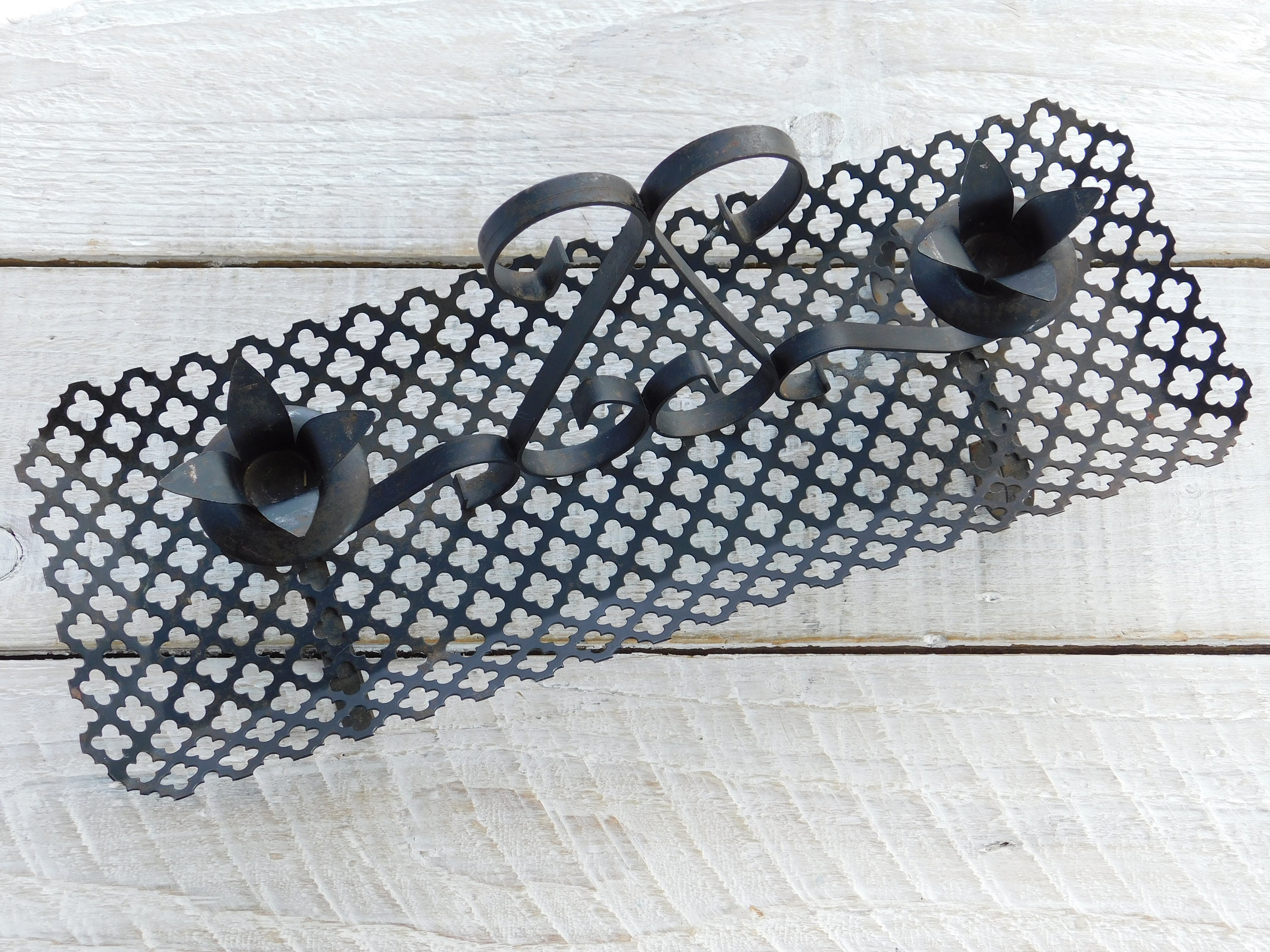 Vintage Punched Metal Table Centerpiece Retro Black | Etsy