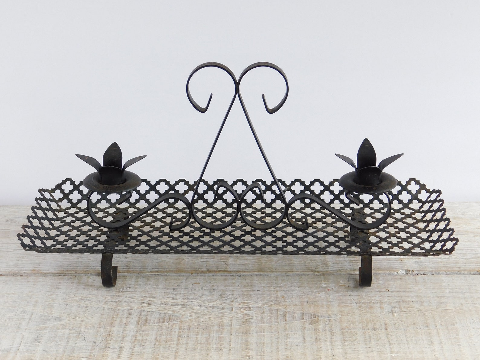 Vintage Punched Metal Table Centerpiece Retro Black | Etsy