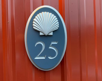 House Number Sign With Realistic Scallop Shell Carved Street | Etsy