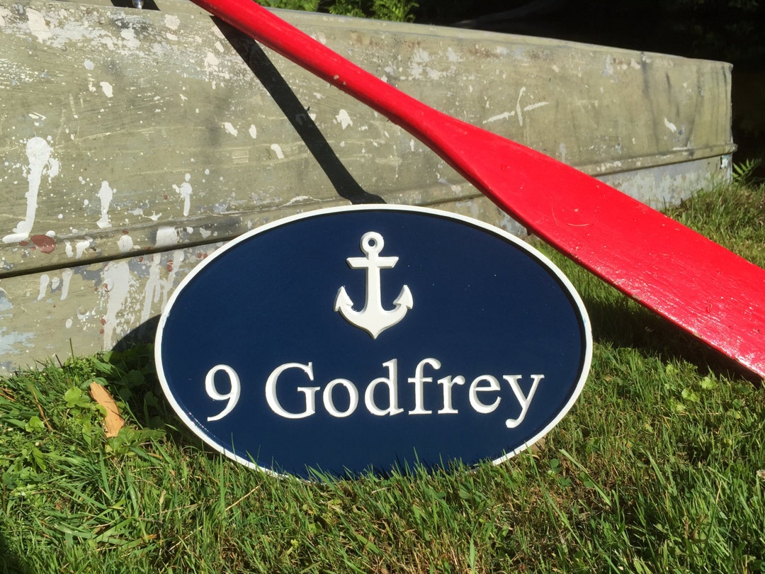 Nautical House Marker With Street Name Custom Carved Sign With Anchor ...
