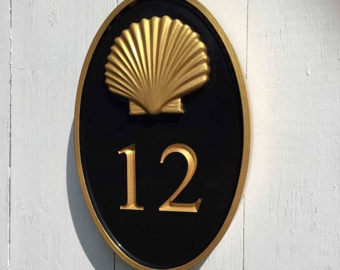 House Number Sign With Realistic Scallop Shell Carved Street | Etsy
