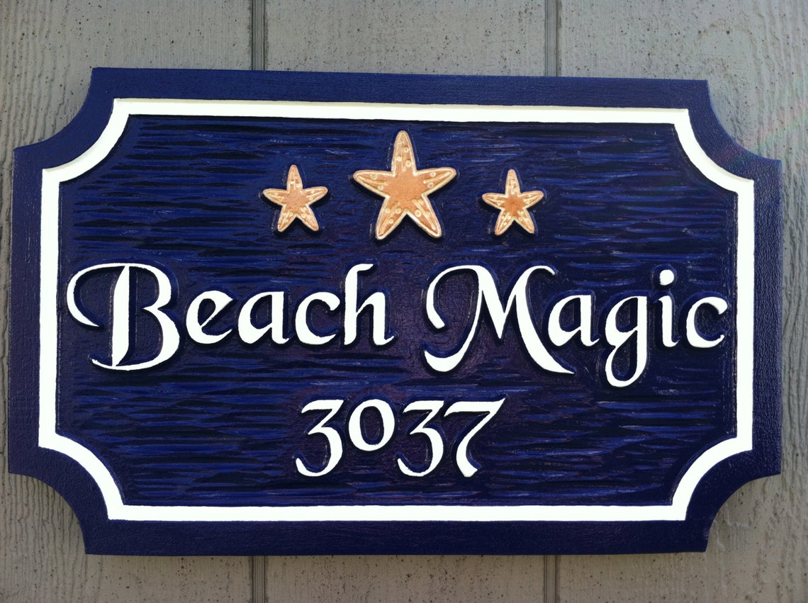 Custom Carved Address Sign With Beach Theme - Etsy