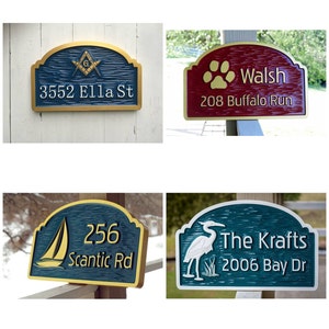 Custom Carved Personalized Street Address With Last Name Entry Way Sign ...