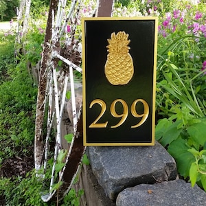 Carved Street House Number Plaque / House Marker With Pineapple or ...