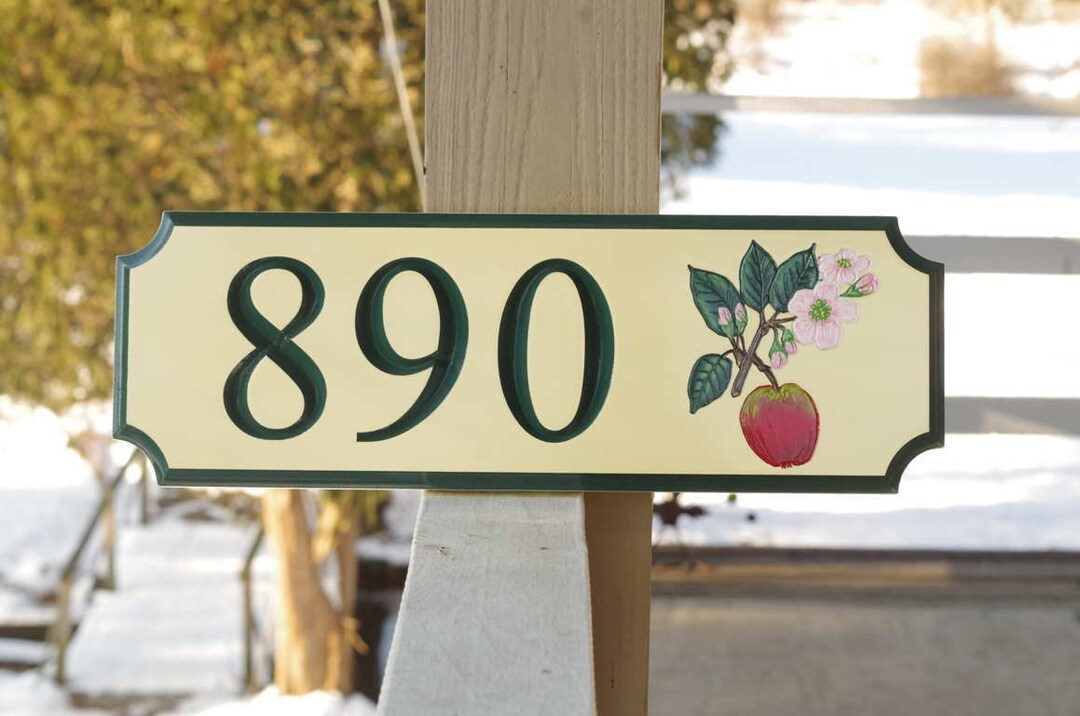 Custom Carved Street Address Sign /horizontal House Number With Apple ...