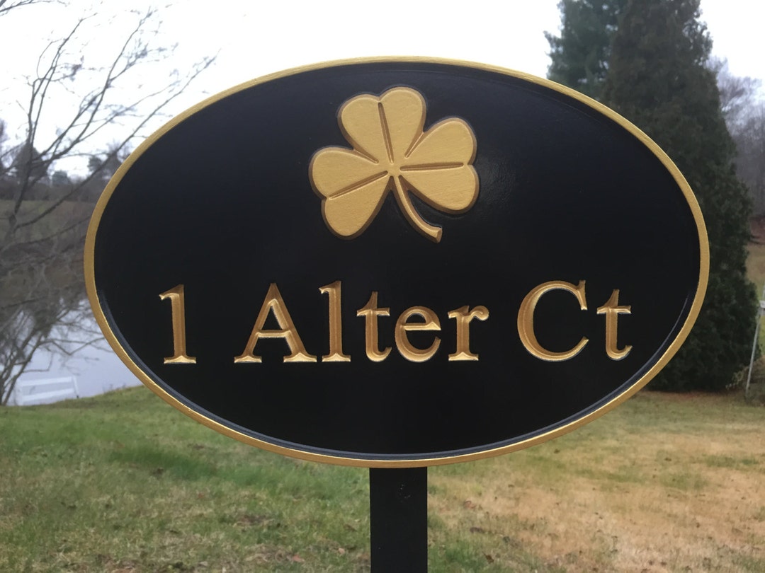 House Marker With Street Name Custom Carved Sign With Shamrock or Other ...