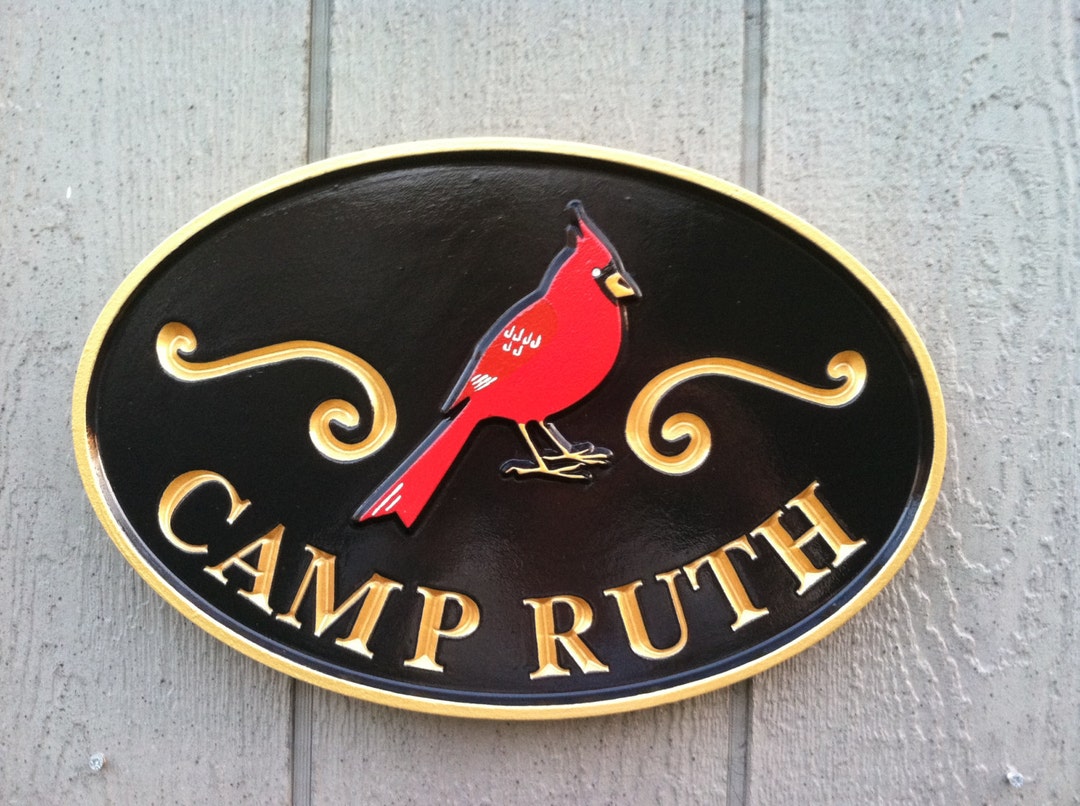 Personalized Camp Name Entrance Sign With Cardinal - Custom Carved ...