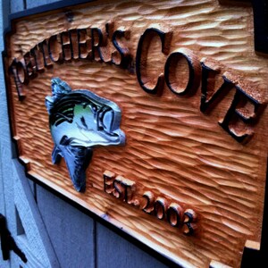 Camp Sign Custom Carved Sign / Lake Sign With /striped Bass Fish Image ...