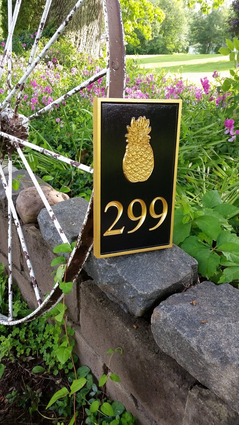 Carved Street House number plaque / House marker with | Etsy