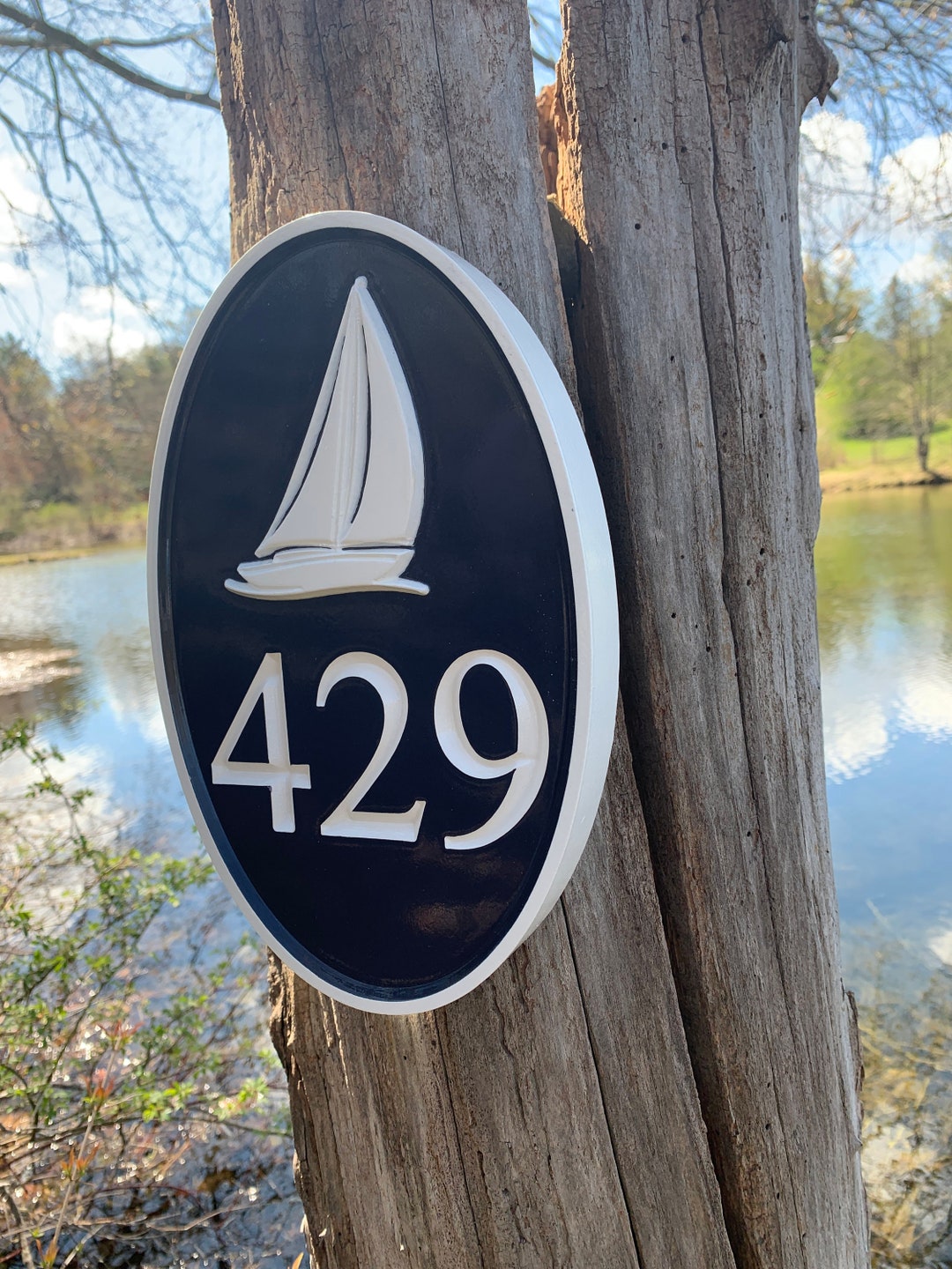 Carved Street Address Plaque / House Number With Sailboat or Other ...