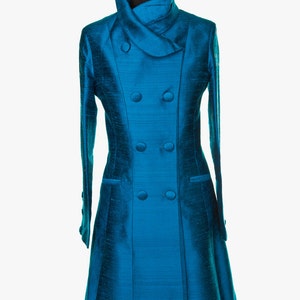 Raw Silk Coat, Shot Silk, Jacket, Coat, Vibrant Blue, Turquoise, Formal ...