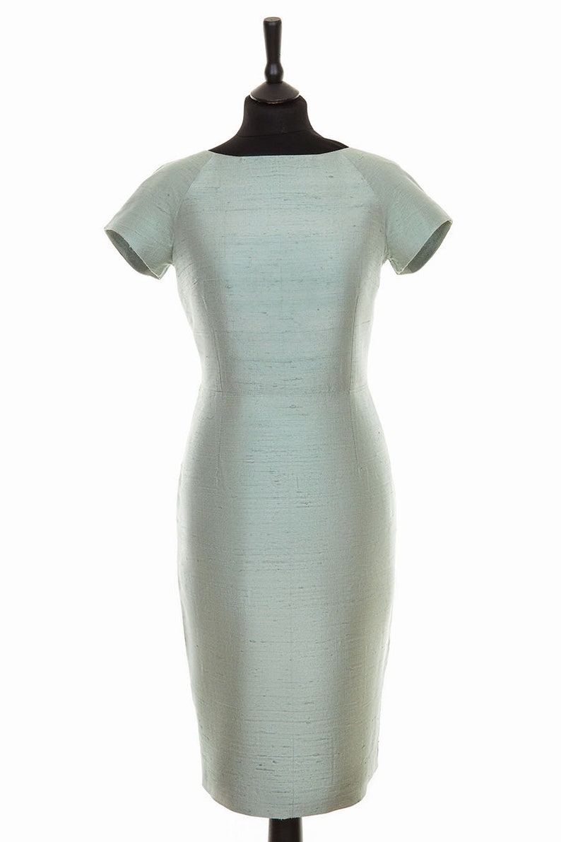 Womens Boat Neck Moon Dust Grey Silver Blue Raw Silk Fitted - Etsy UK