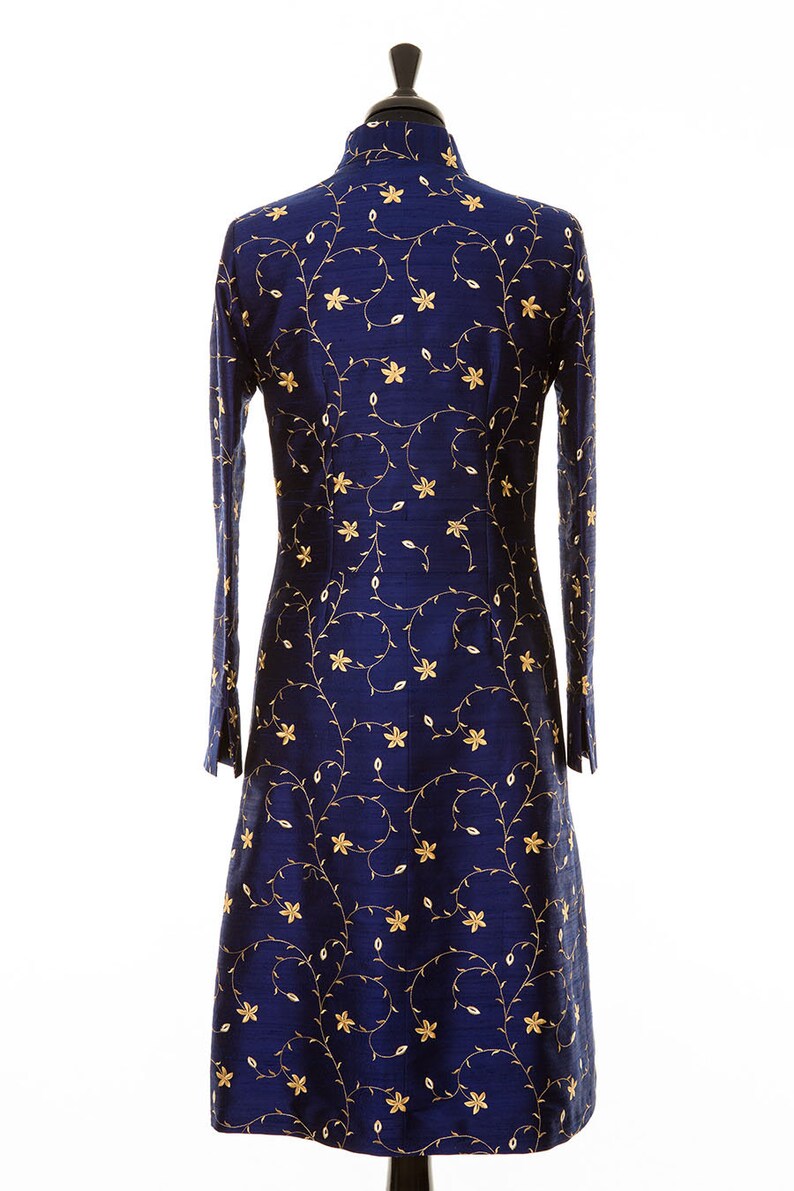 Women's Navy Blue and Gold Embroidered Silk Frock Coat - Etsy UK