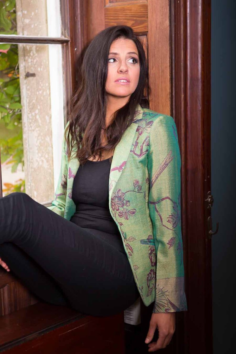 Womens Dragonfly Green Cashmere Blazer Ladies Smart Jewel - Etsy