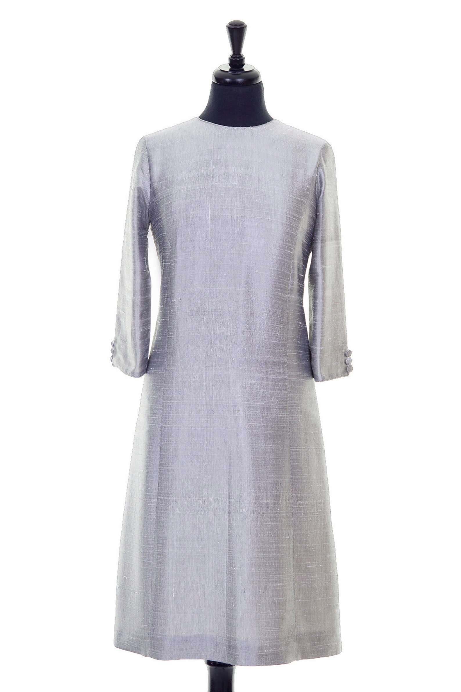 Womens Silver Raw Silk A Line Shift Dress, Knee Length, Christmas Party ...