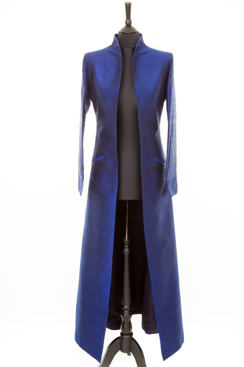 Floor Length Bright Navy Blue Raw Silk Frock Coat, Special Occasion ...