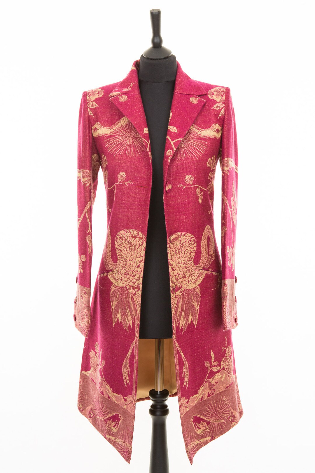 Women's Deep Raspberry Pink Cashmere Tailored Coat, Tree of Life ...