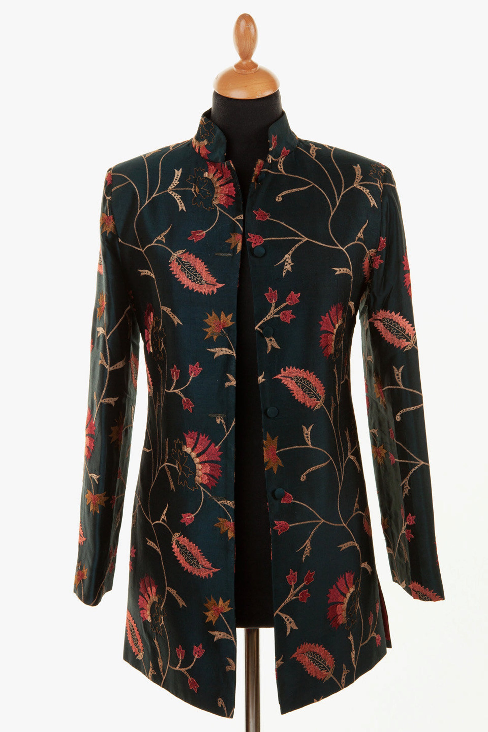 Women's Silk Jacket, Embroidered, Deep Green, Coat, Raw Silk, Shot Silk ...