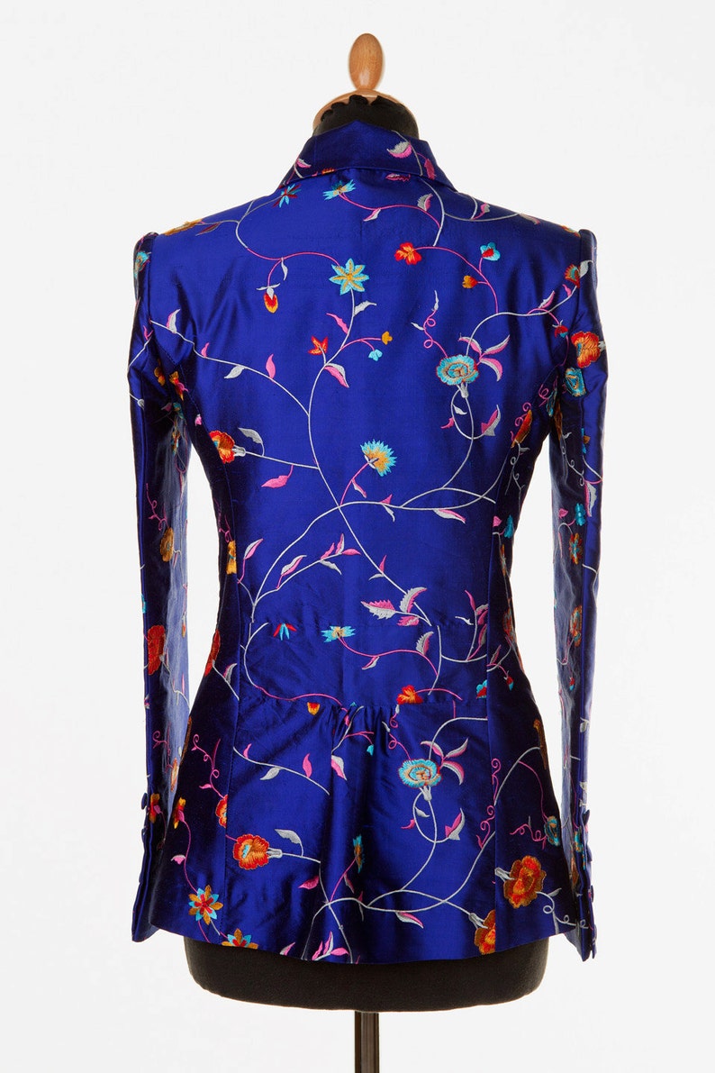 Women's Silk Jacket Coat Embroidered Bright Blue | Etsy