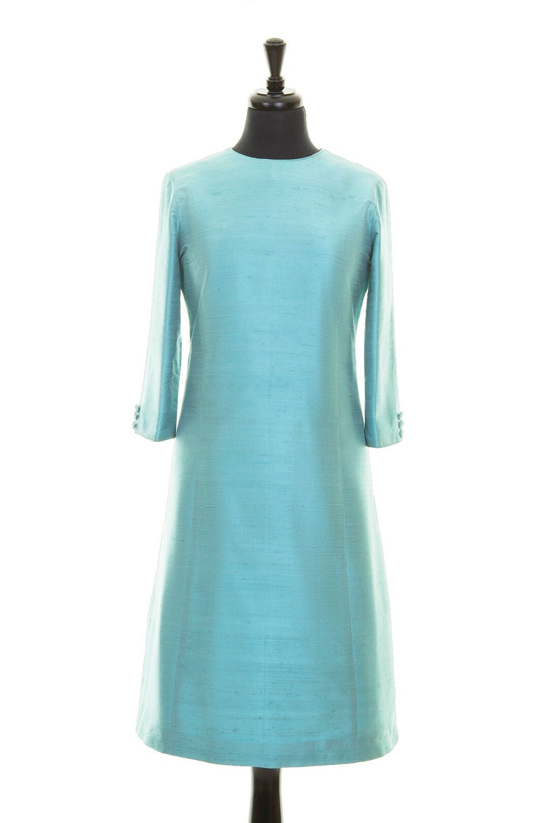 Women's Bright Turquoise Raw Silk A-line Shift Dress, Mother of the ...