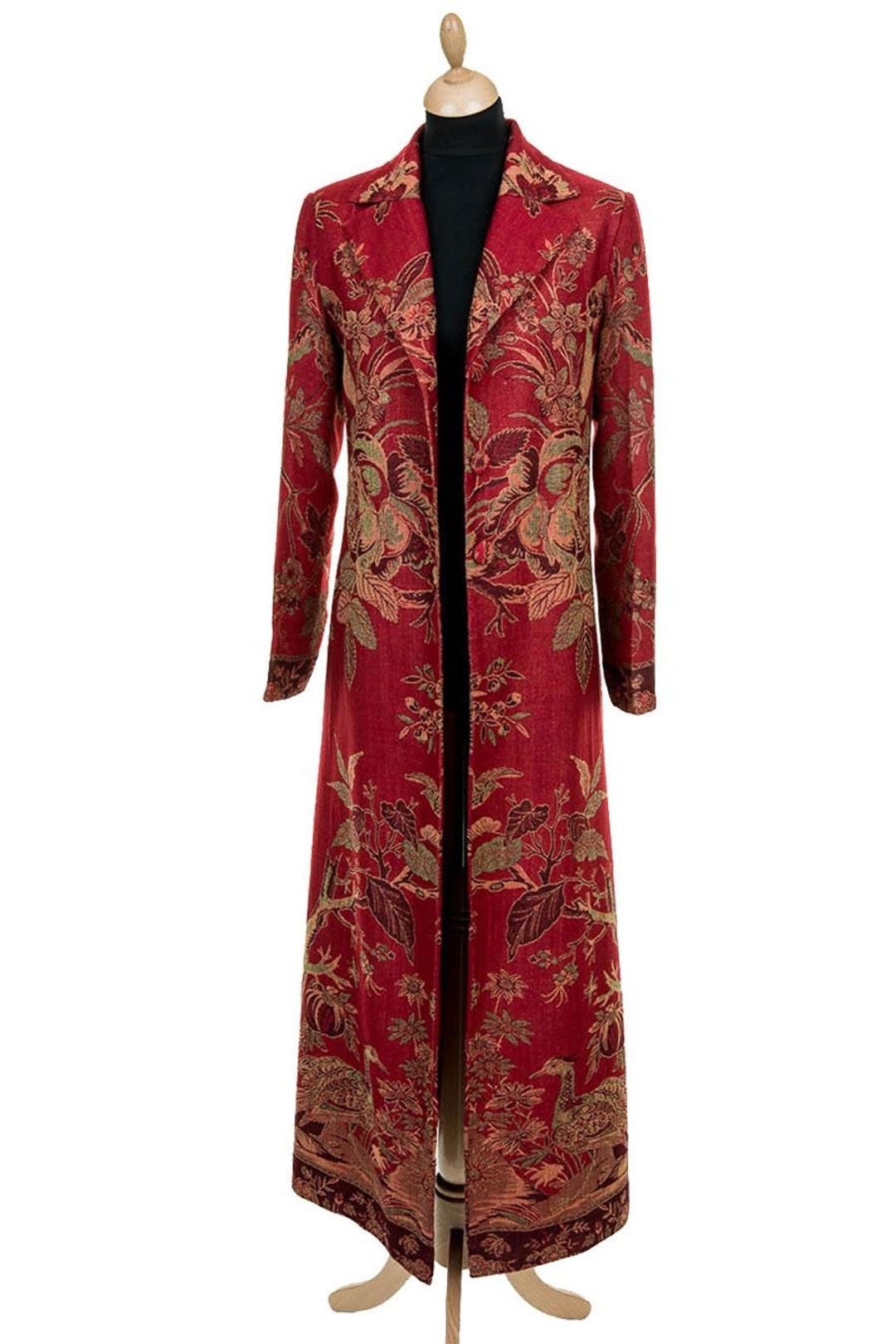 Ladies Red Rich Ruby Floral Cashmere Coat, Full Length Evening Coat ...