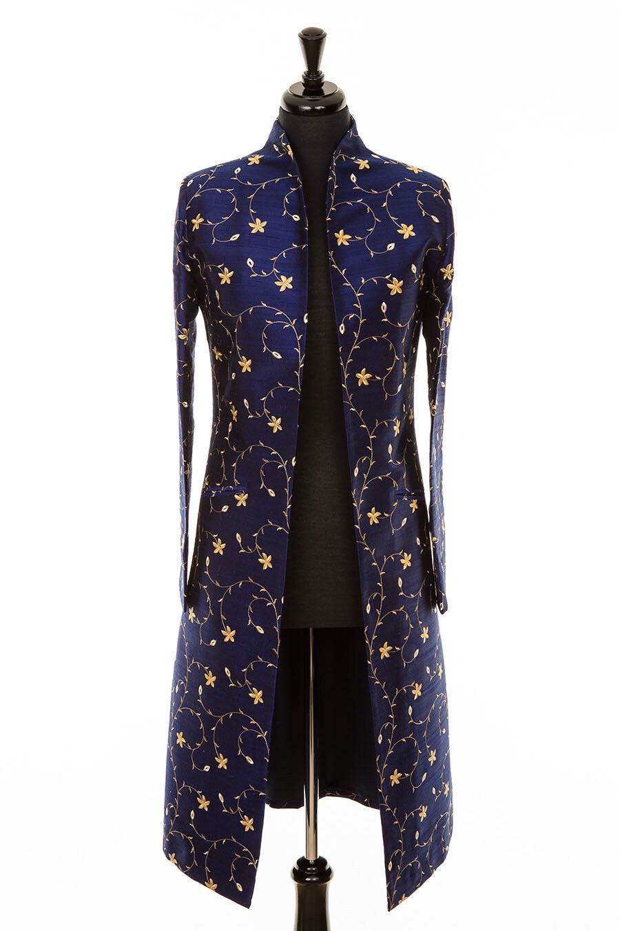 Women's Navy Blue and Gold Embroidered Silk Frock Coat - Etsy UK