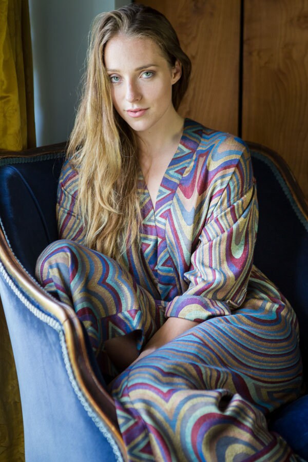 Women's Deco Striped Dressing Gown in Gold Purple Red - Etsy UK